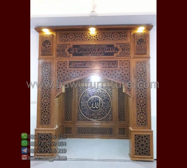 Mihrab Masjid Jati Desain Minimalis Ornamen Arabic | Podium Mimbar ...